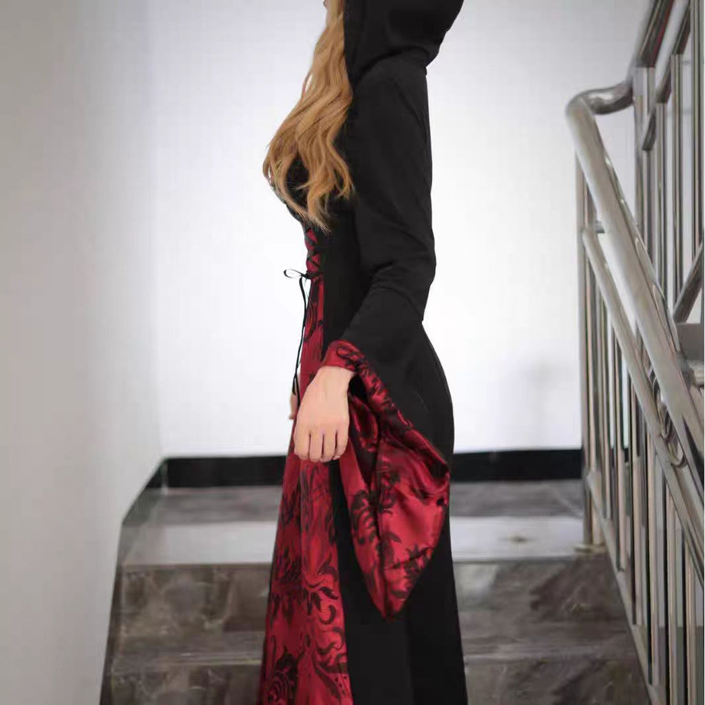 Gothic Lolita Blood Red Queen Cape Dress Red Vampire Maid Robe for Hal ...